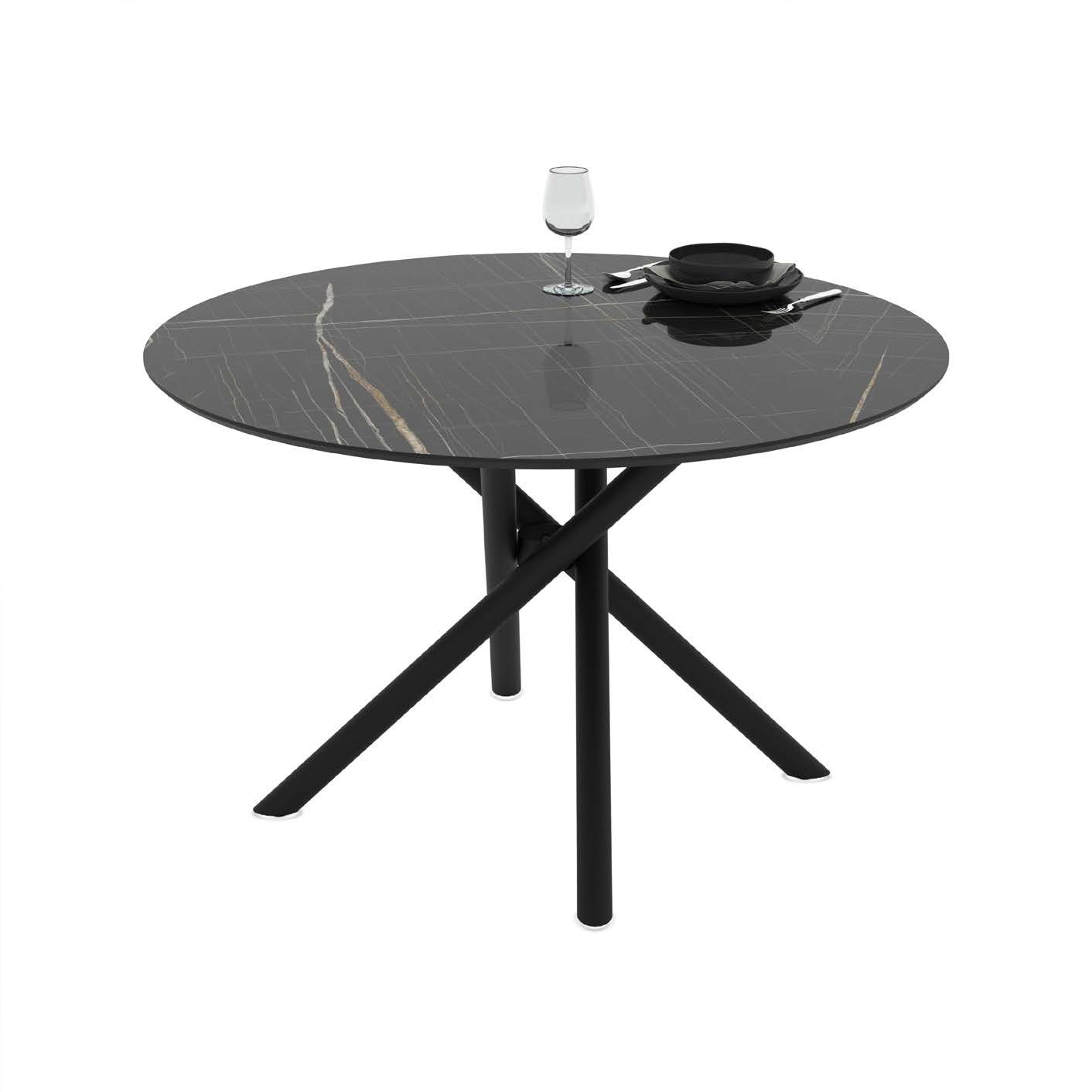 Round Dining Table Venus 120 / Sonata Super Matt, Black (Marble Pattern ...